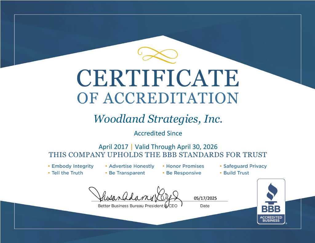 BBB Certificate of Accreditation - Woodland Strategies Inc.